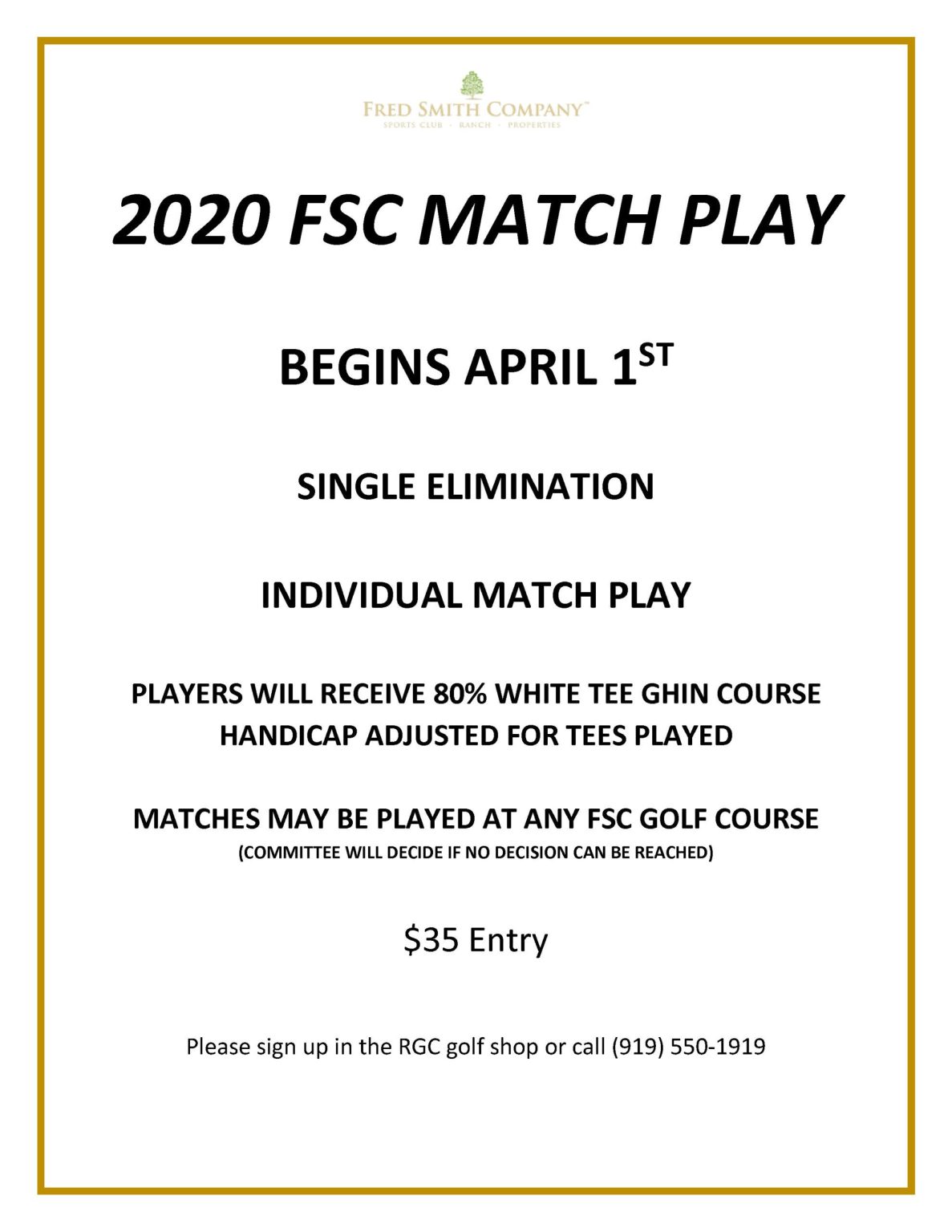 2020 FSC MATCH PLAY - Fred Smith Company Sports Club