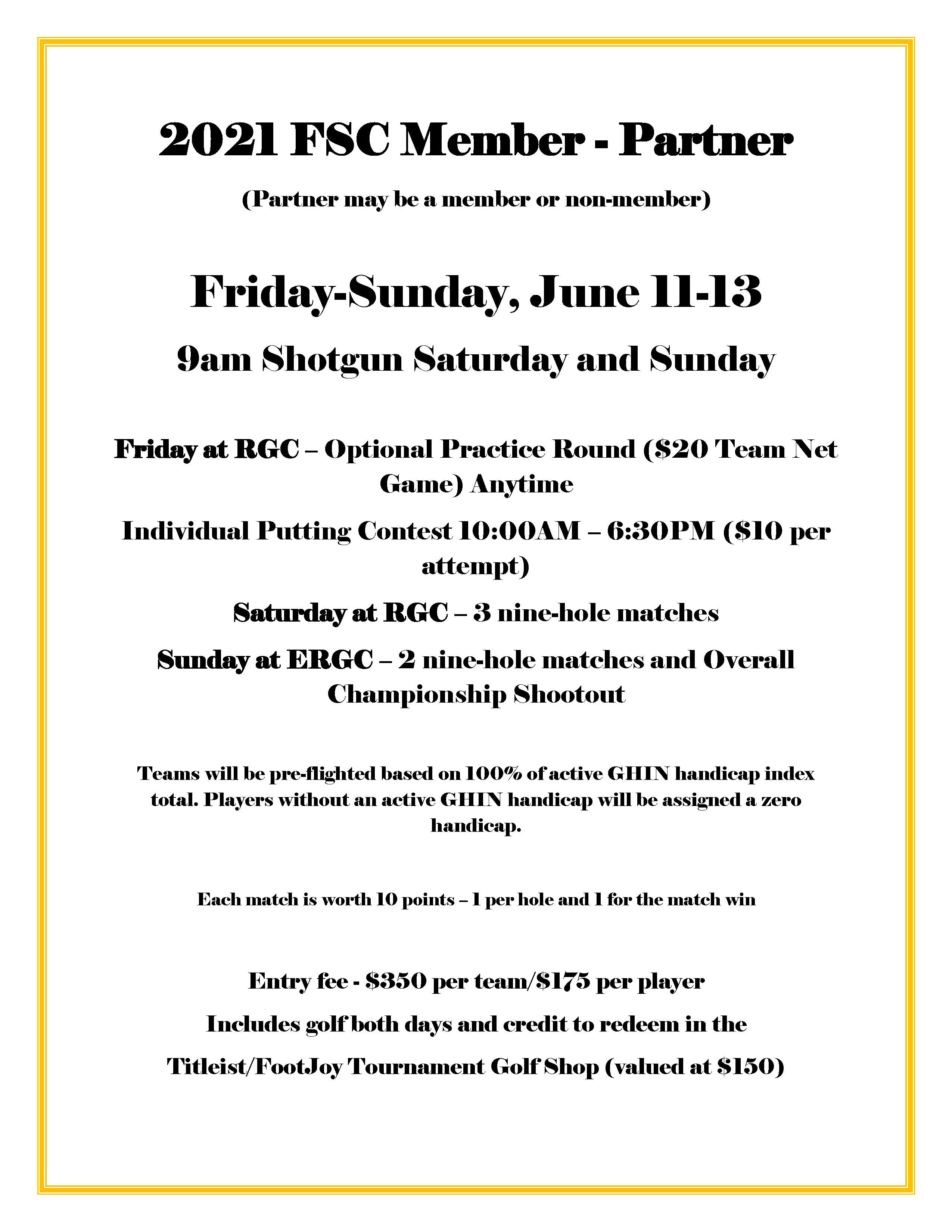 2021 FSC Member-Partner Tournament - Fred Smith Company Sports Club