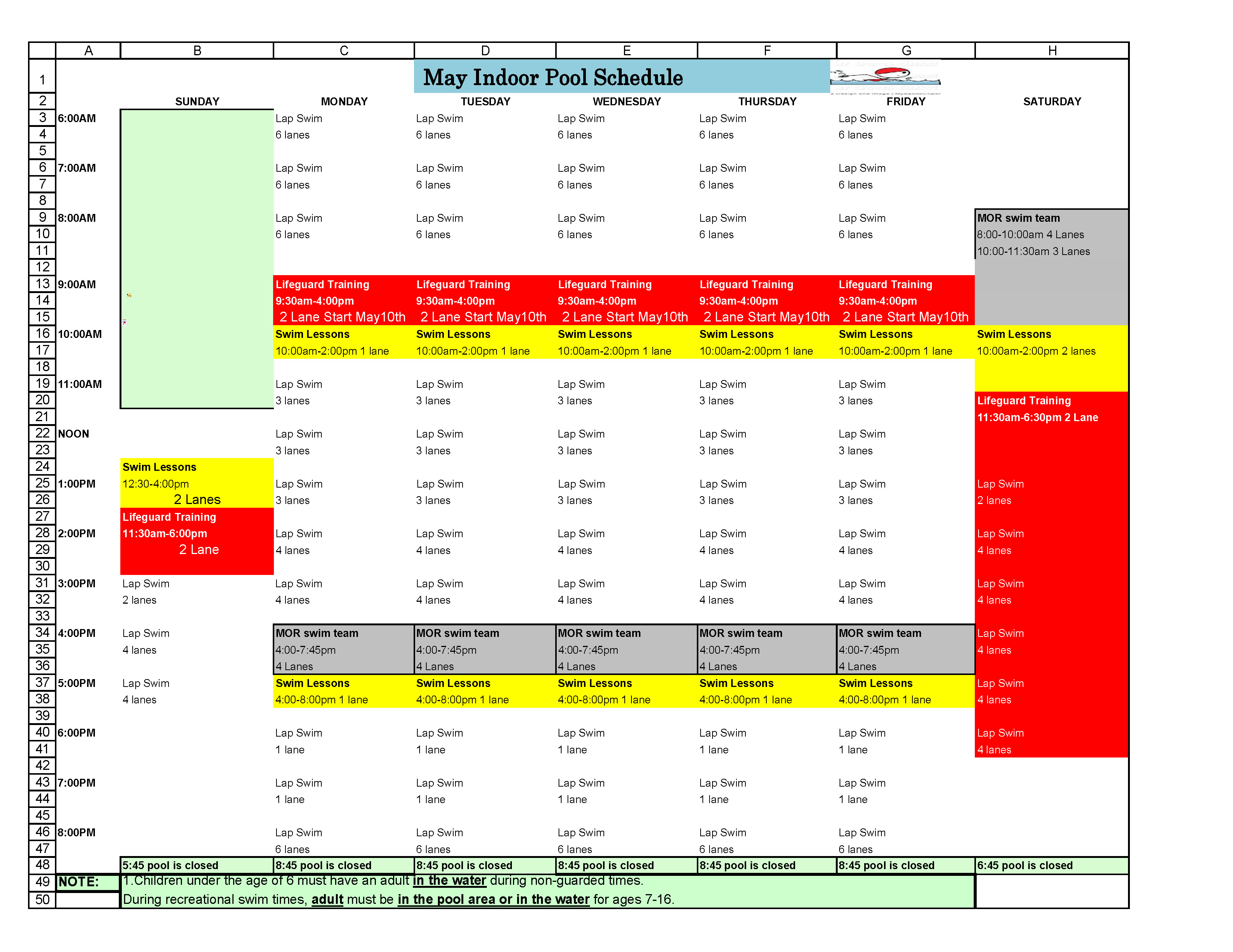 May Aerobics and Indoor Pool Schedule - Fred Smith Company Sports Club