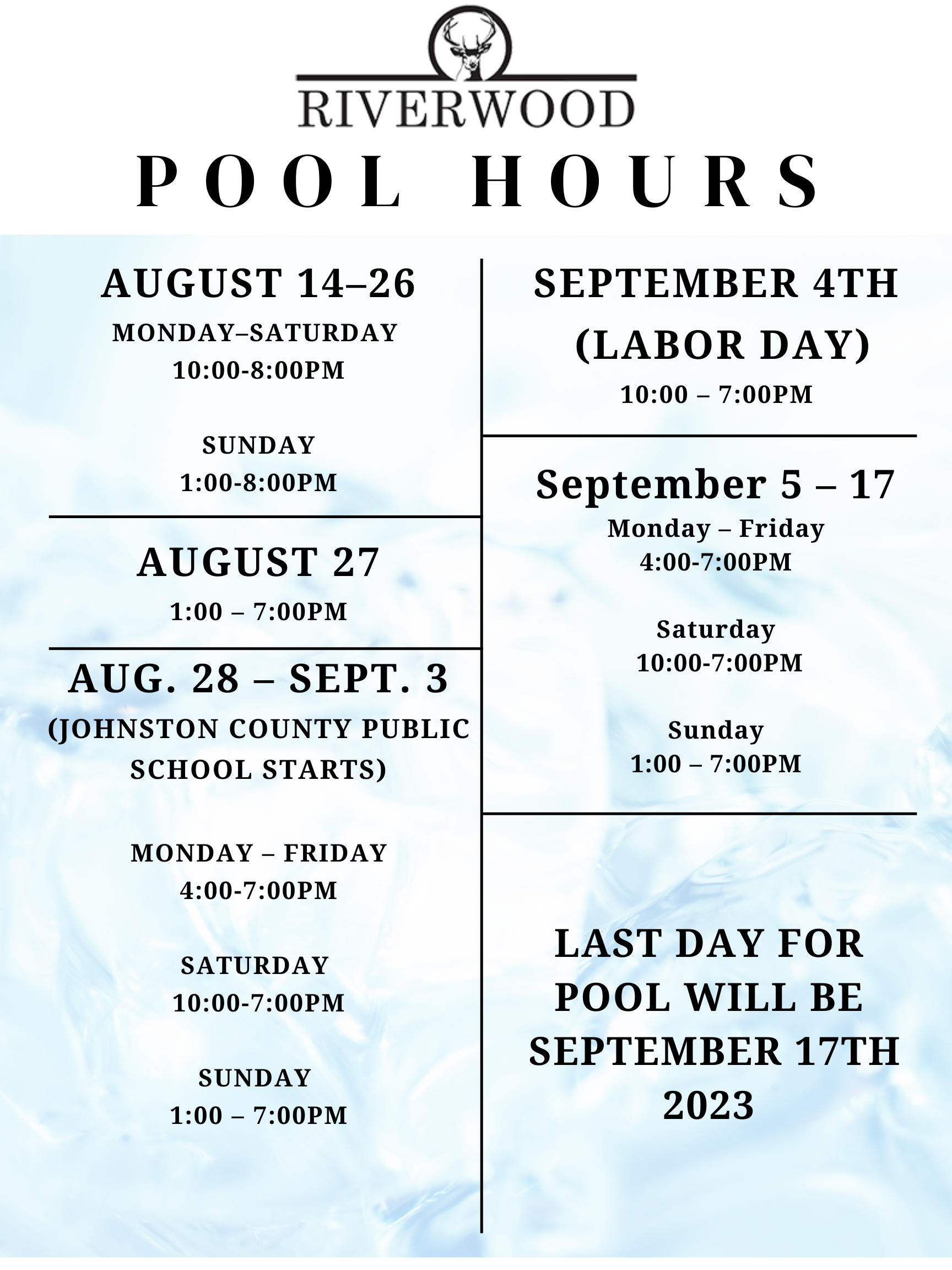 End of Season Pool Schedule - Fred Smith Company Sports Club