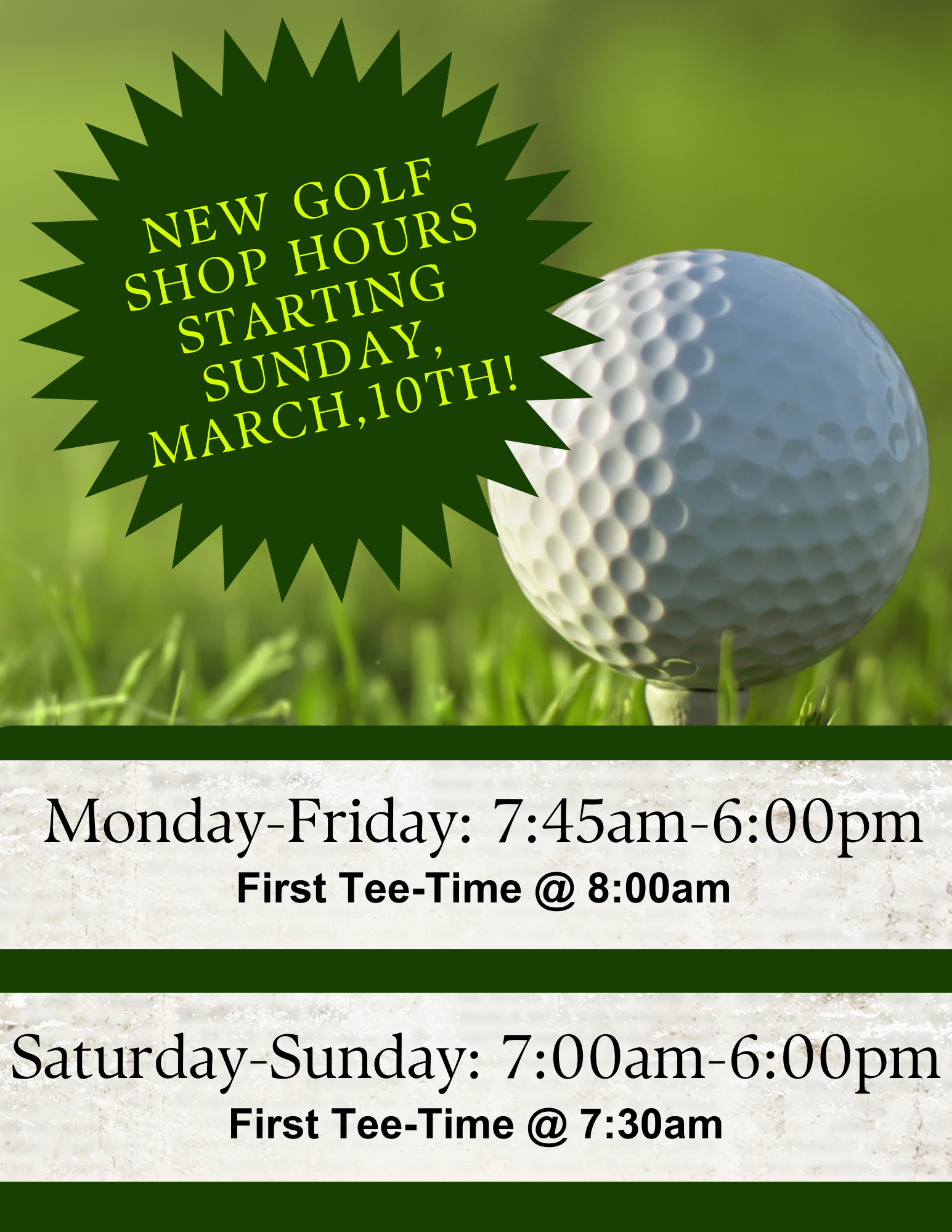 NEW FSC GOLF HOURS STARTING 3/10/24 - Fred Smith Company Sports Club