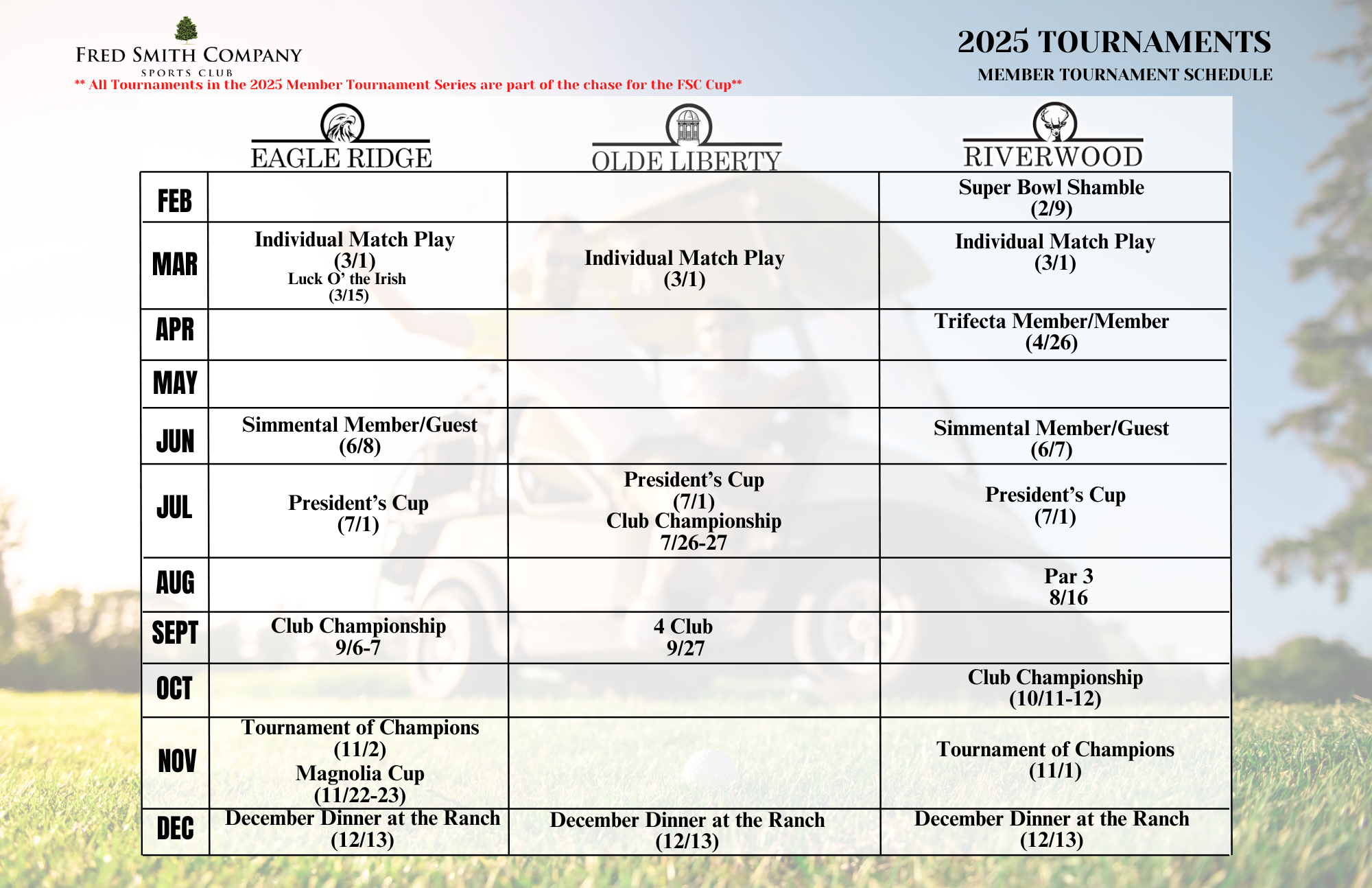 2025 FSC Member Tournament Schedule - Fred Smith Company Sports Club