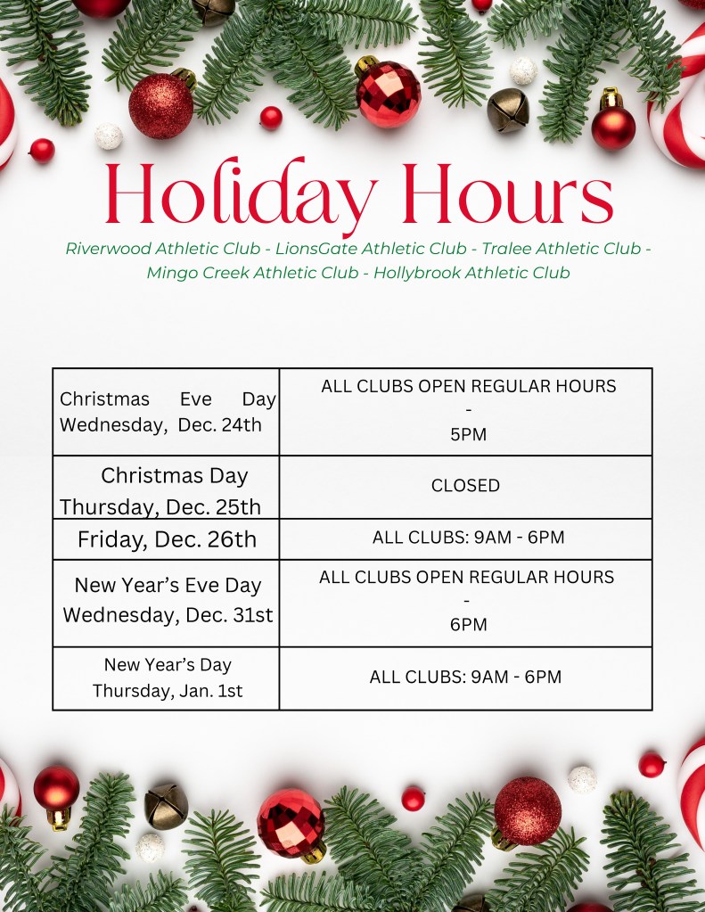 Athletic Club Holiday Hours - Fred Smith Company Sports Club